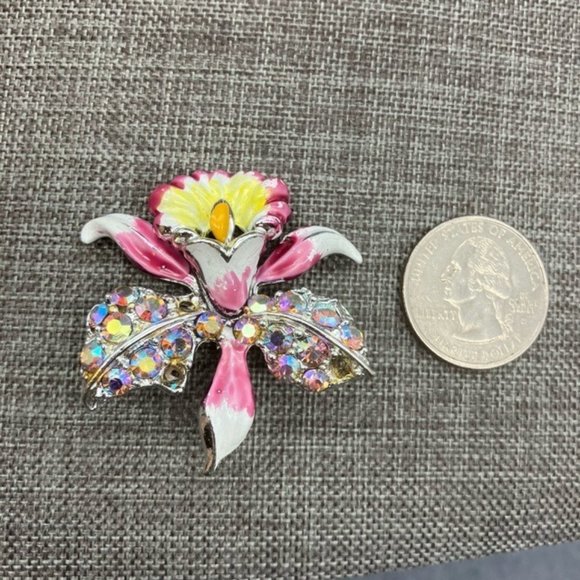 Vintage | Jewelry | Iris Flower Pin Brooch As Is Pink White Yellow ...